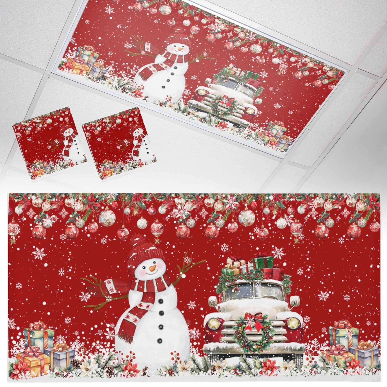 Christmas Fluorescent Light Covers for Ceiling Lights Snowman Red Ball ...