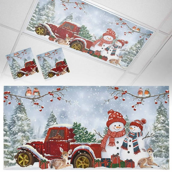 Christmas Fluorescent Light Covers for Ceiling Lights Snowman Red Truck ...