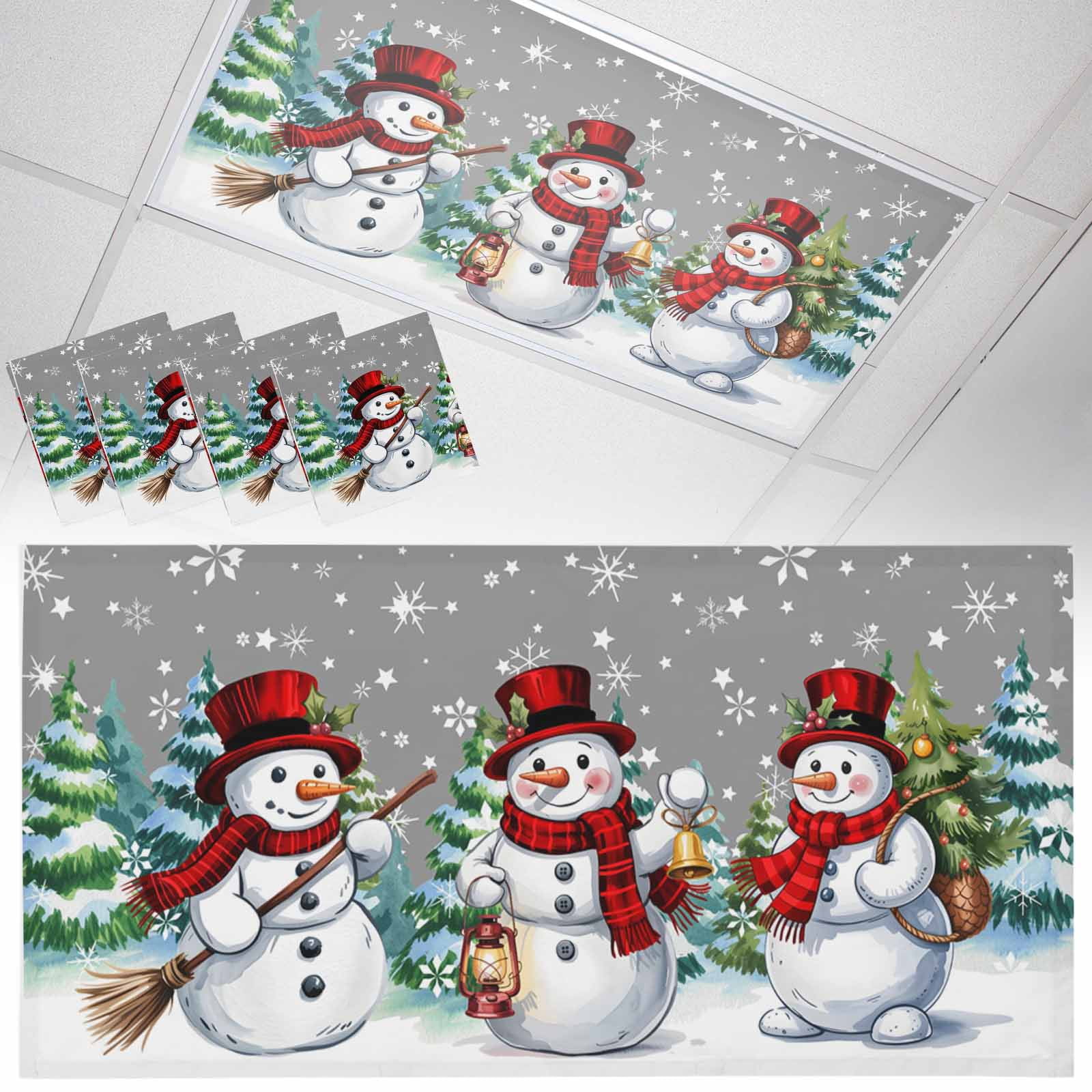 Christmas Fluorescent Light Covers for Ceiling Lights Snowman Xmas Tree ...
