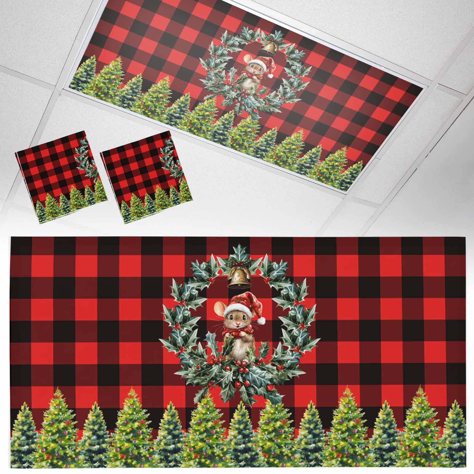 Christmas Fluorescent Light Covers Cute Mouse Pine Tree Leaf Wreath Red ...