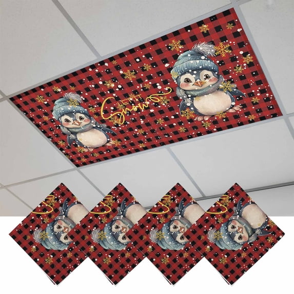 Christmas Fluorescent Light Covers, Red Black Plaid Penguins Xmas ...