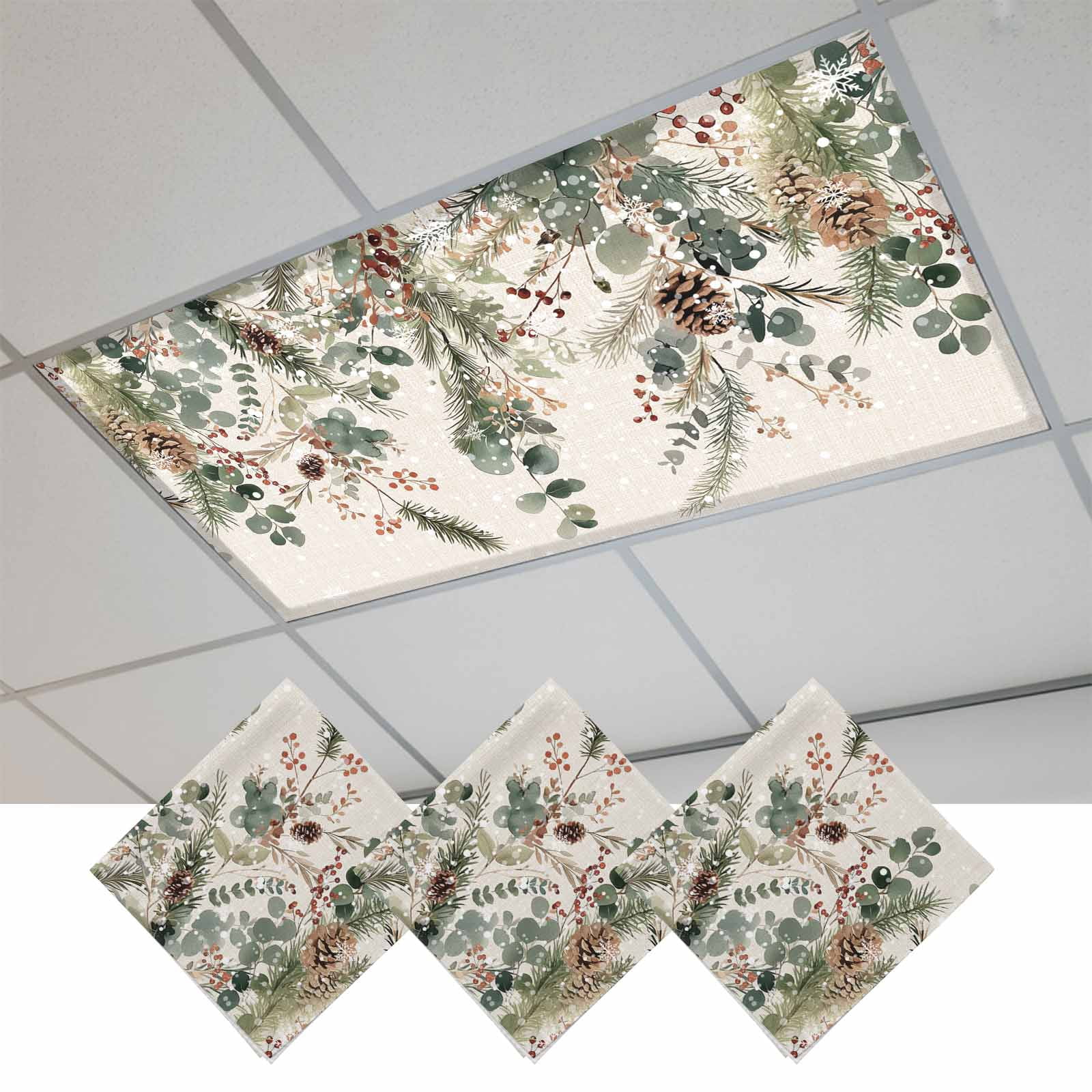 Christmas Fluorescent Light Covers, Xmas Botanical Pinecone Eucalyptus ...