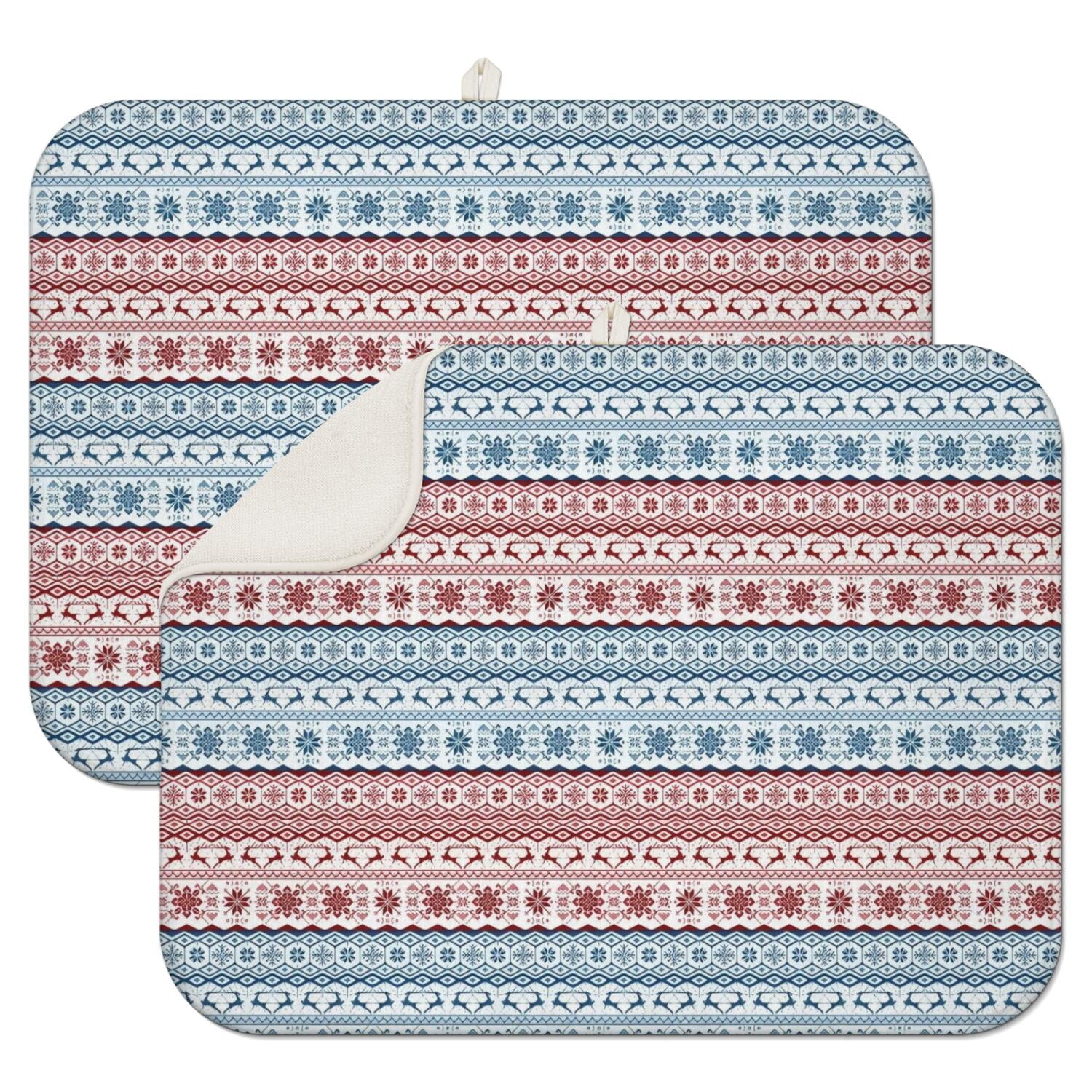 Christmas Folk Pattern Dish Drying Mat for Kitchen 1 Pack, Ultra ...