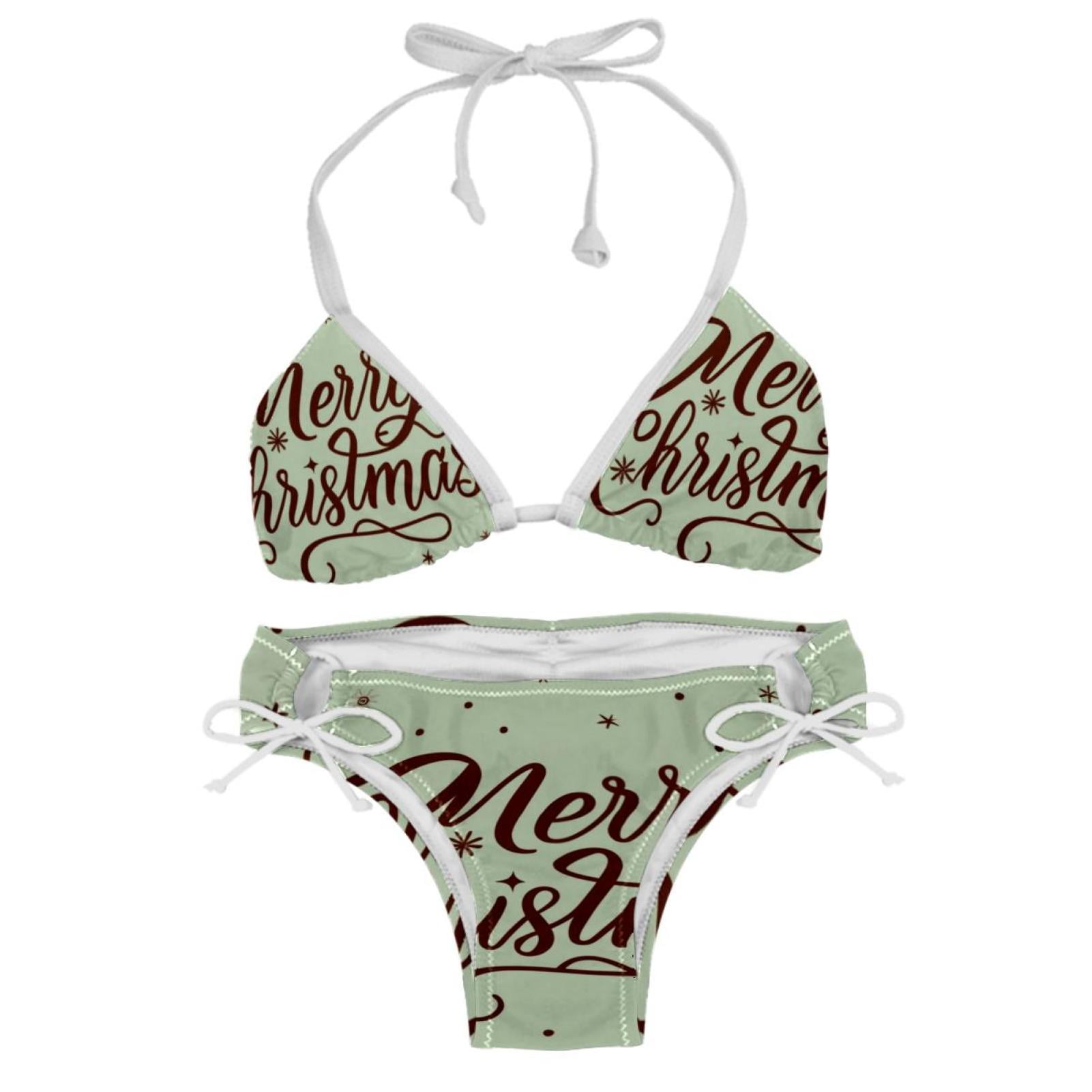 Christmas Font Chic One-Piece Swimsuits Bikini Set: Detachable Sponge ...