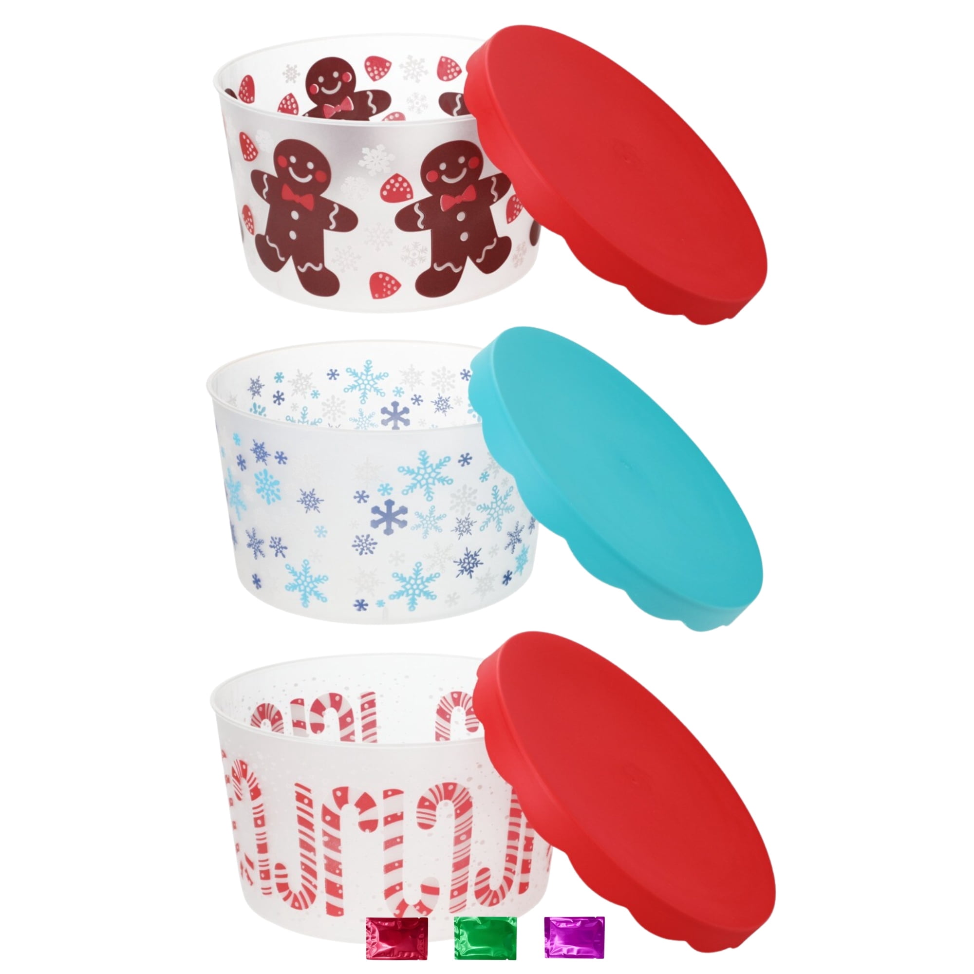 Christmas Food Storage Container Set of 3 with Lids, Holiday-Themed ...