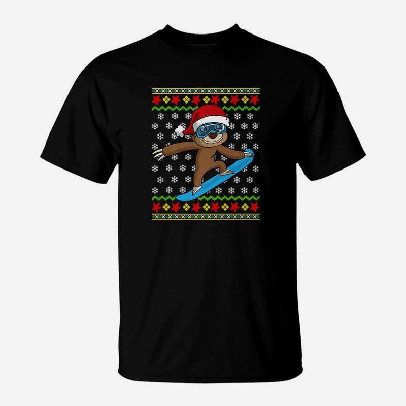 Christmas For Boys Sloth Snowboarding Gift TShirt - Walmart.com