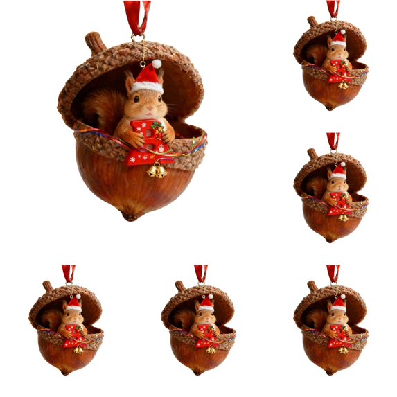 Christmas Forest Animal Acorn Ornaments 2D Flat Acrylic Pine Cones ...