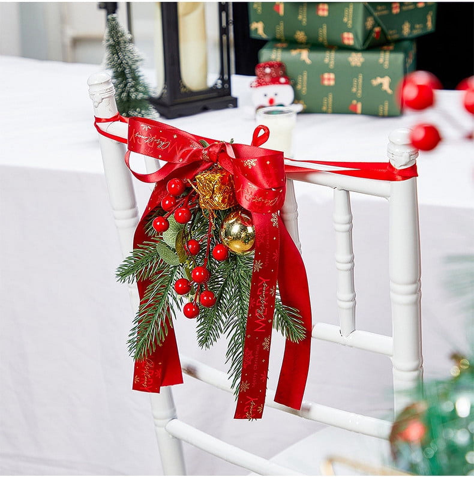 Nilvkv Christmas Forest Chair Back Flowers Red Bow Aisle Decoration ...