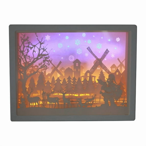 Christmas Forest Deer Papercut Light Box 3D Paper Carving Shadow LED ...