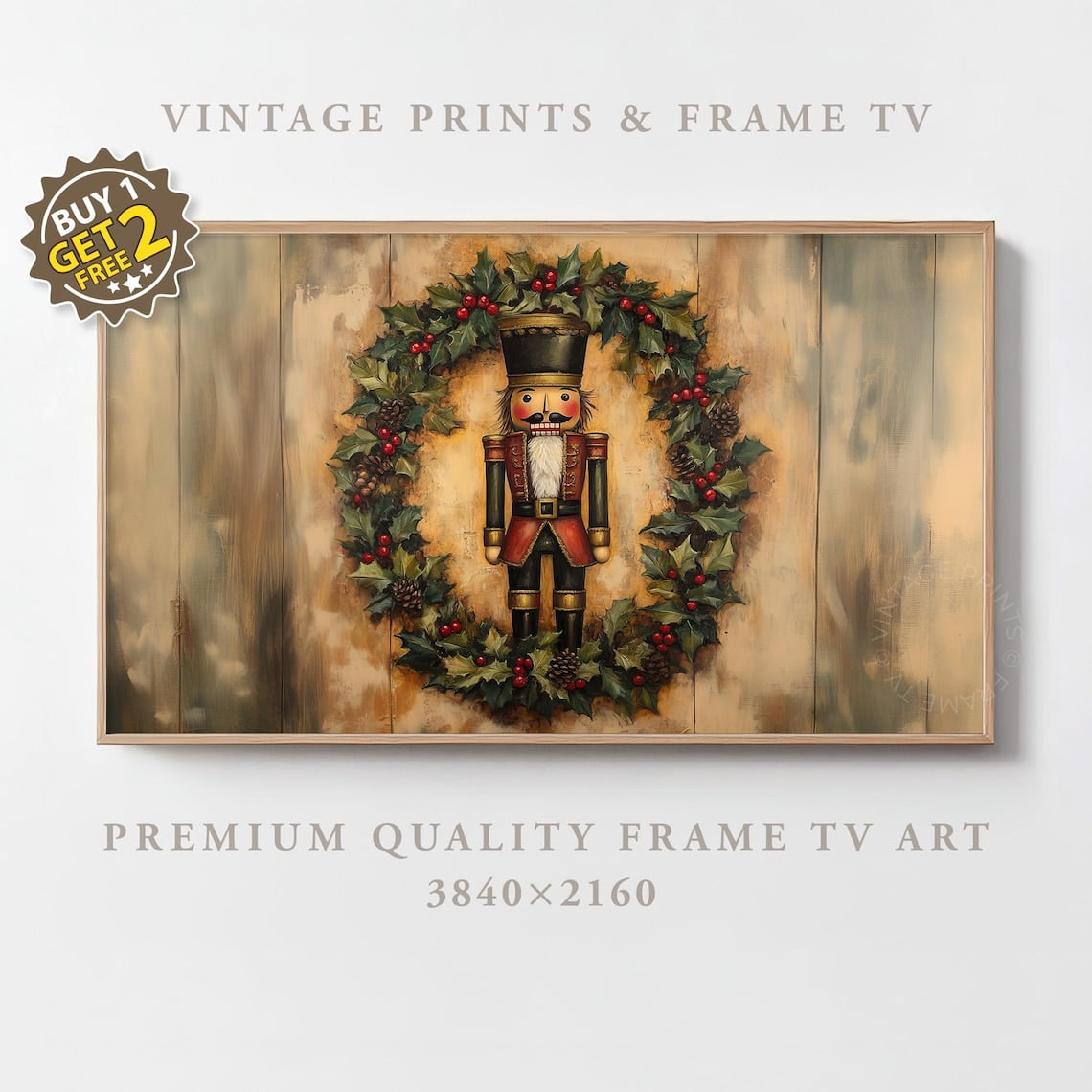 Christmas Frame Tv Art Christmas Nutcracker Oil Painting Wreath Dark Academia Rustic Xmas ...