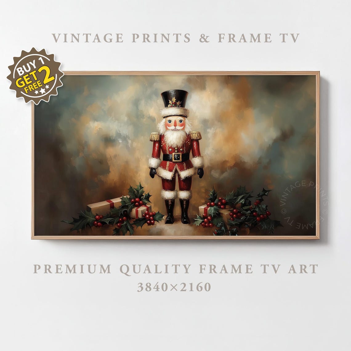 Christmas Frame Tv Art Christmas Nutcracker Santa Claus Neutral Antique ...