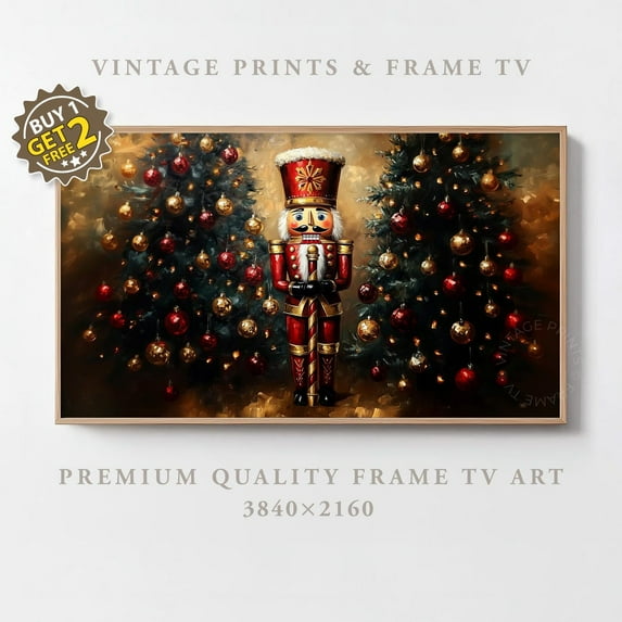 Christmas Frame Tv Art Christmas Nutcracker Vintage Gold Nutcracker Painting Holiday Decor Tree ...