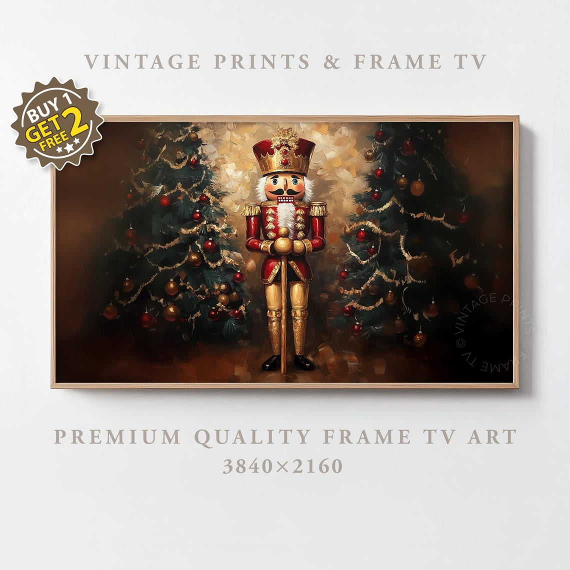 Christmas Frame Tv Art Christmas Nutcracker Vintage Gold Nutcracker Painting Holiday Decor Tree ...