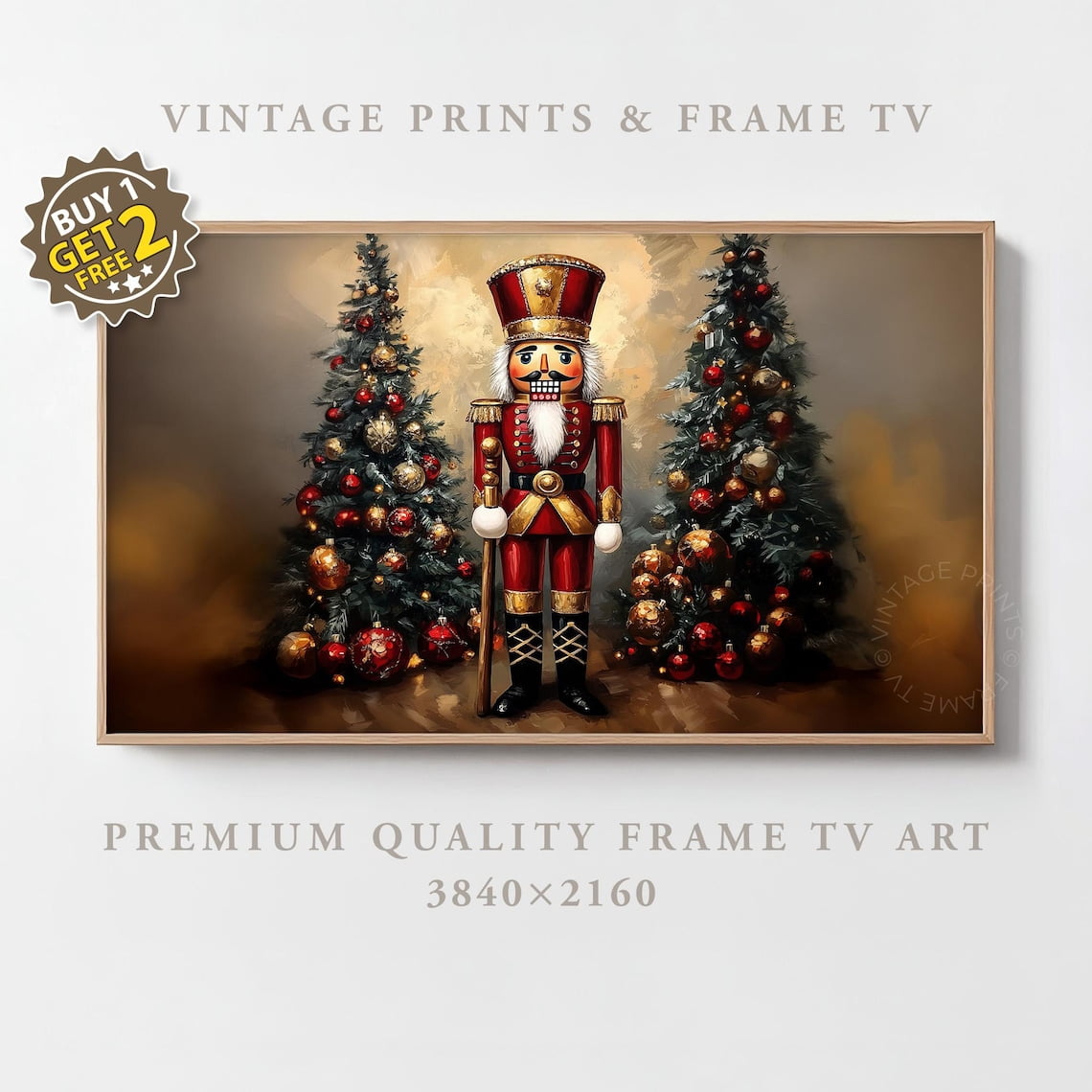 Christmas Frame Tv Art Christmas Nutcracker Vintage Gold Nutcracker Painting Holiday Decor Tree ...