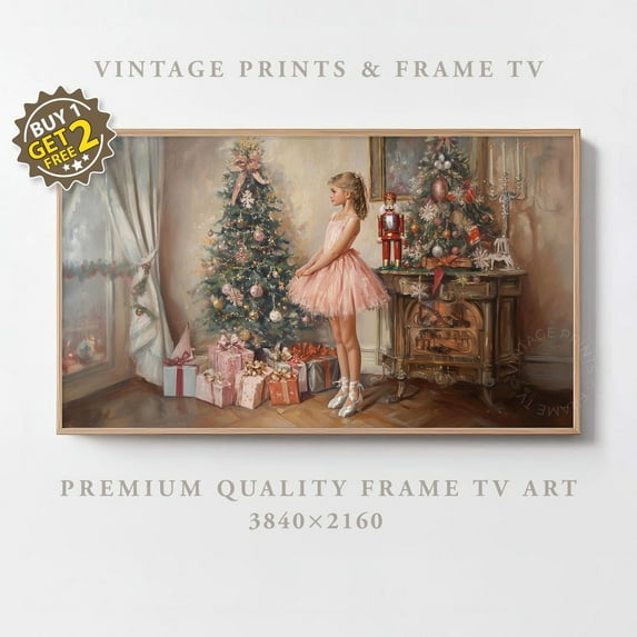 Christmas Frame Tv Art Vintage Ballerina Nutcracker Painting Holiday Decor Christmas Tree Gifts ...