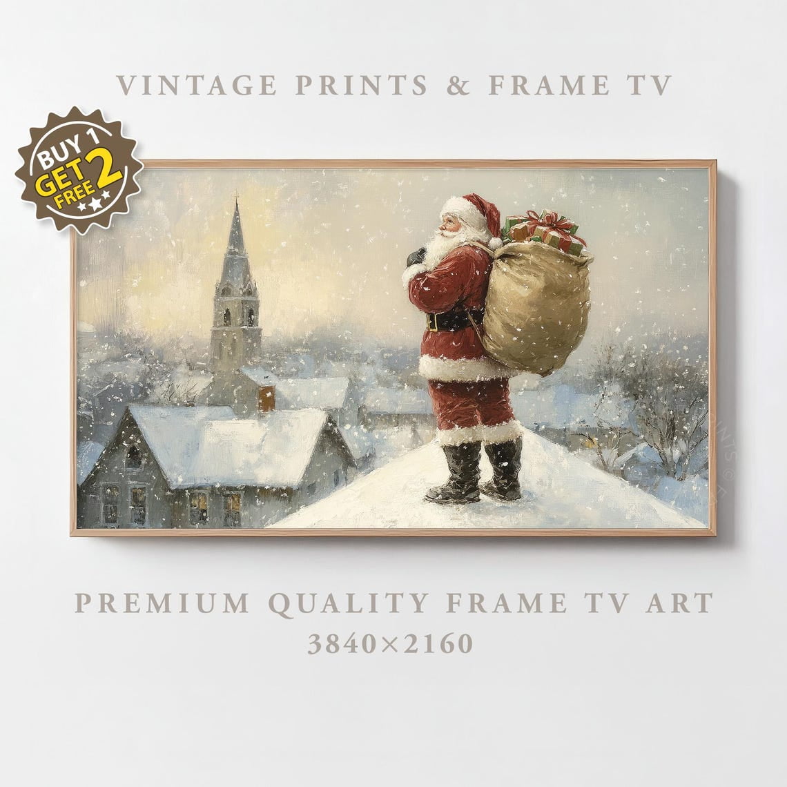 Christmas Frame Tv Art Vintage Santa Claus Antique Santa Sack Of Gifts ...