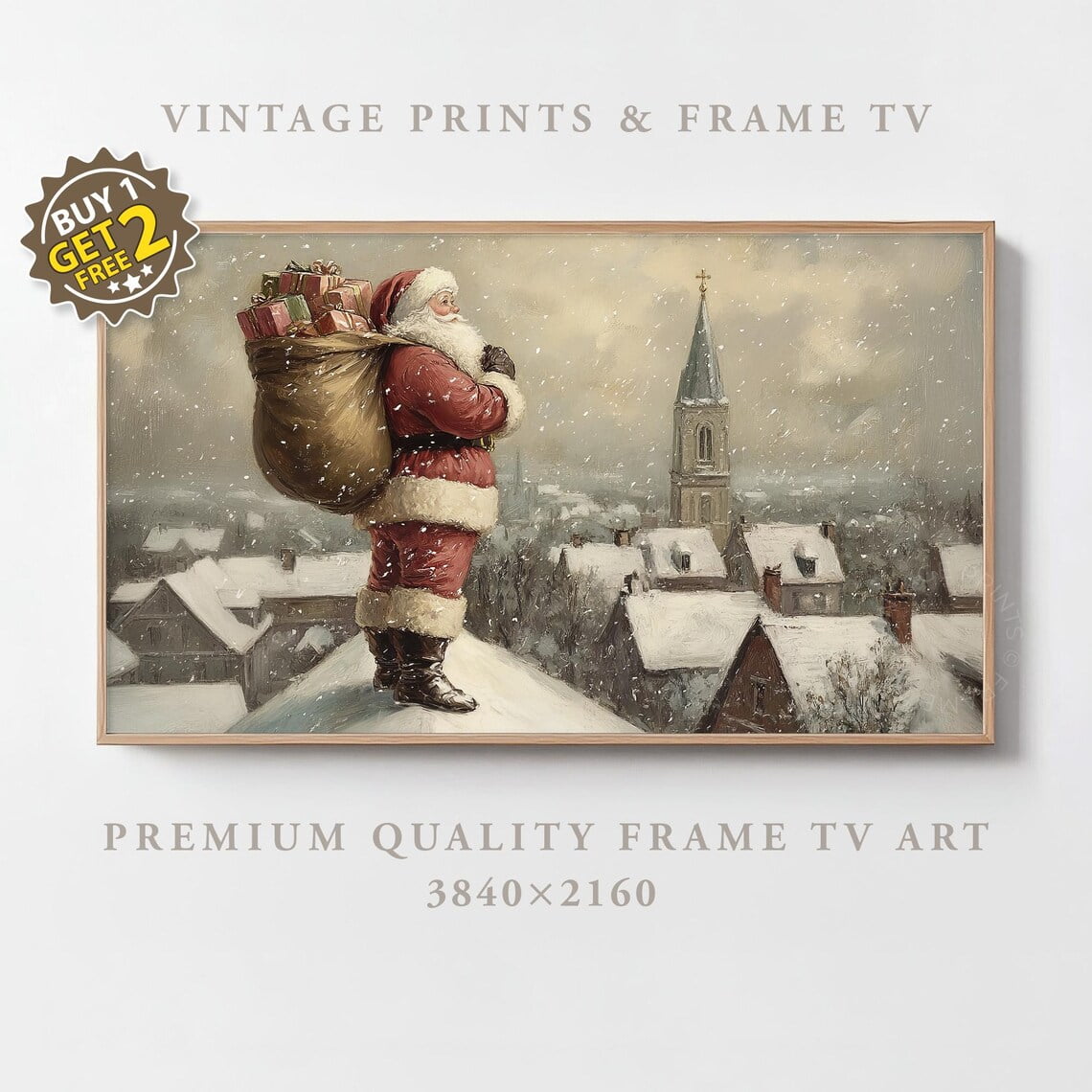 Christmas Frame Tv Art Vintage Santa Claus Antique Santa Sack Of Gifts ...