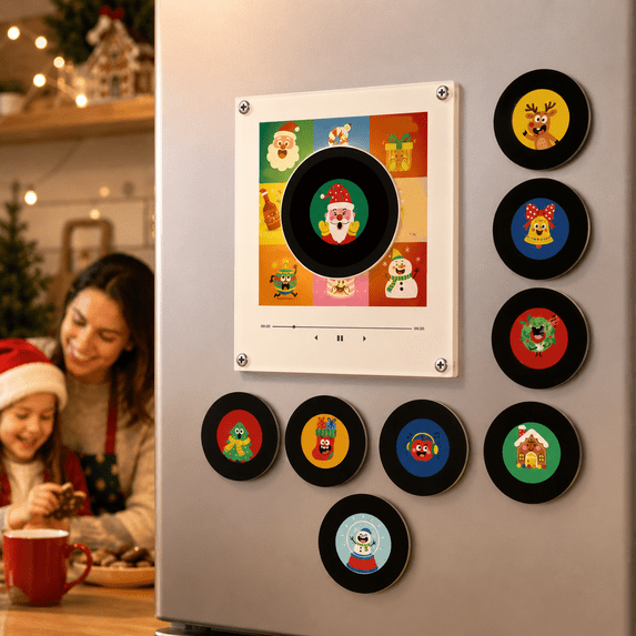 Christmas Fridge Magnet Music Player Set with 9 Vinyl Style Discs and ...