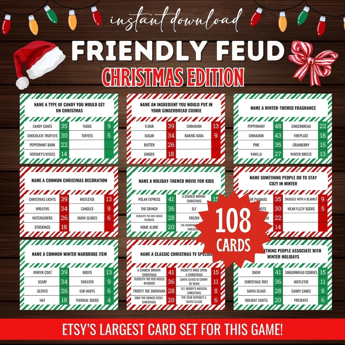 Christmas Friendly Feud Trivia Game – Festive Holiday Feud Party Game ...