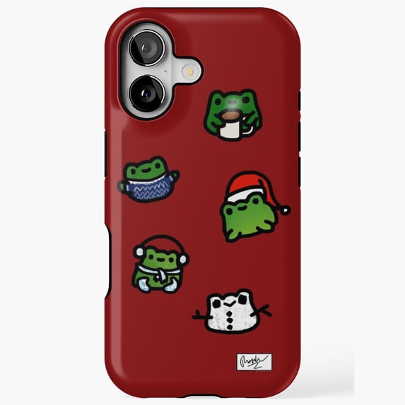 Christmas Frogs Doodle Art Case for iPhone 11 12 13 14 15 16 17 Pro Max ...