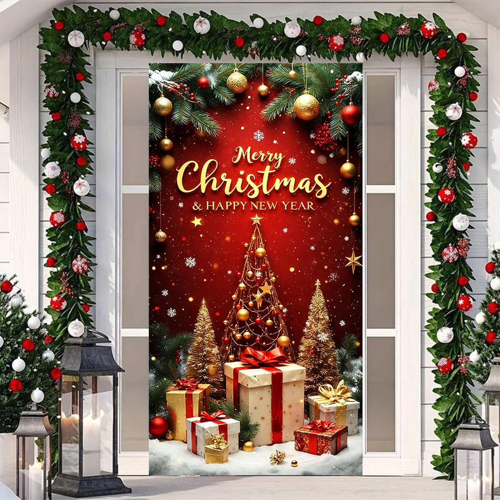 Christmas Front Door Covers Decorations 35x71'' Christmas Print Door ...