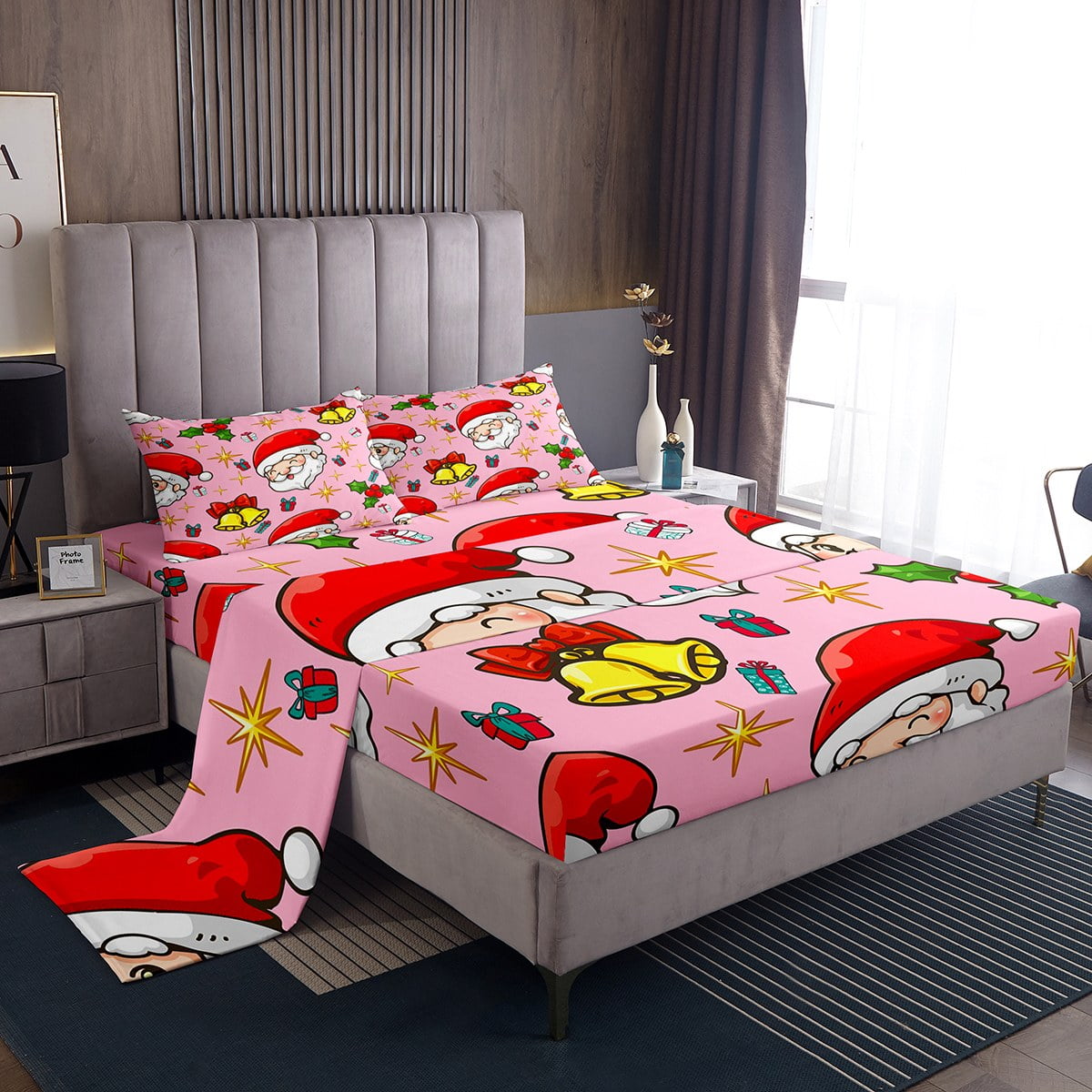 Christmas Full Sheets Santa Claus Bed Sheets Set Christmas Bell Gift ...