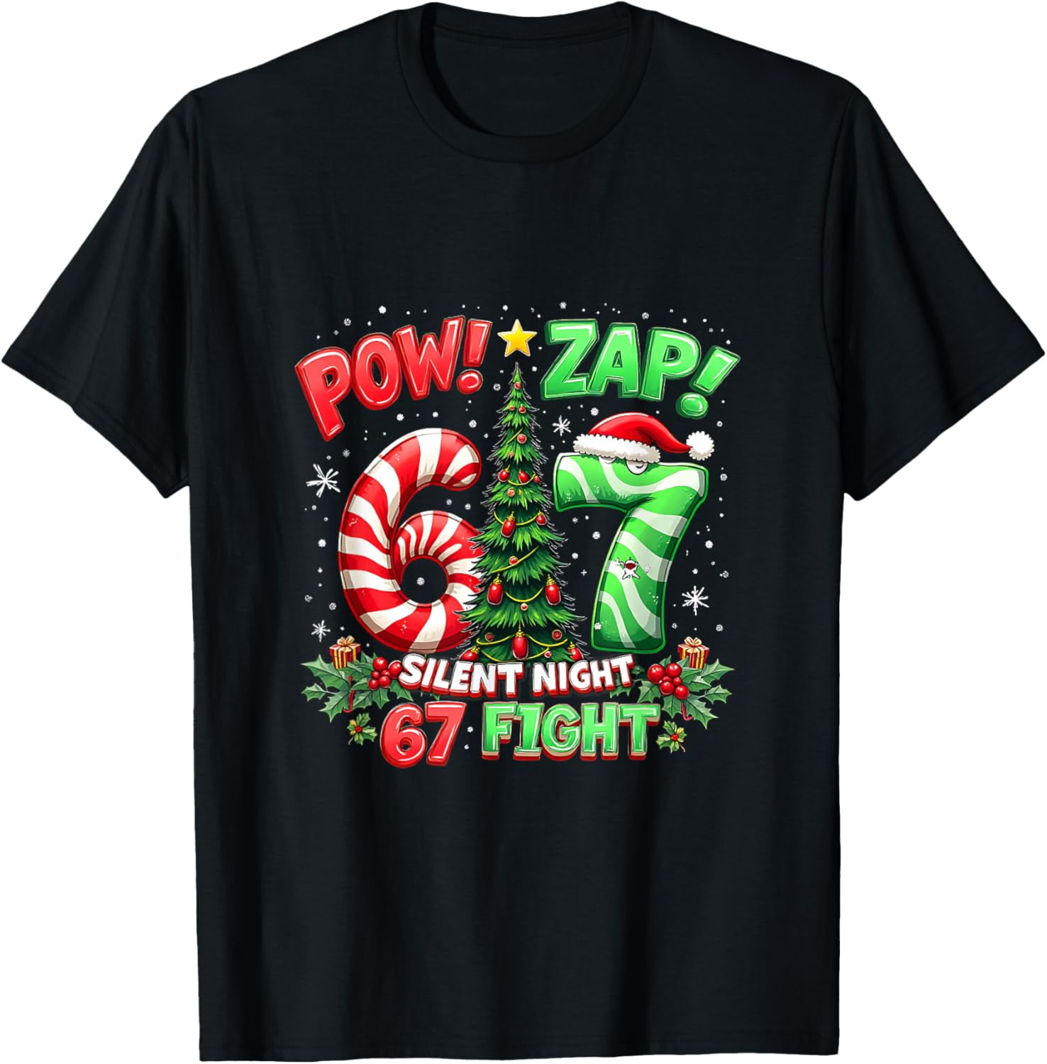 Christmas Funny 6-7 Meme Slang Trend Silent Night 67 Fight T-Shirt ...