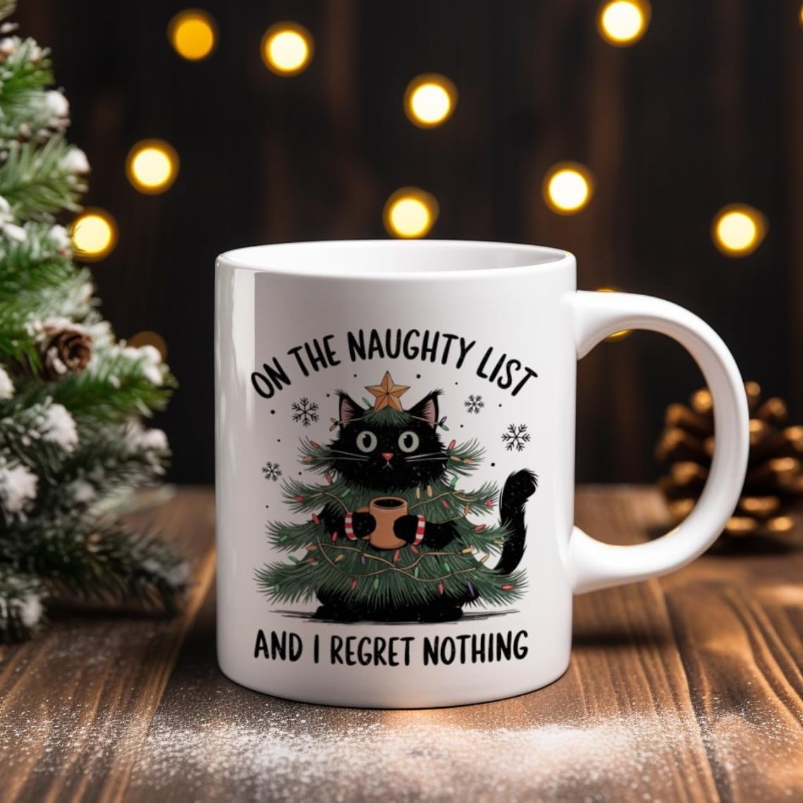 Christmas Funny Black Cat Mug - Christmas Cat Mug -Funny Winter ...