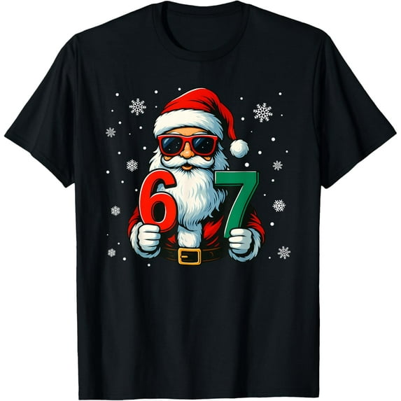 Christmas Funny Six Seven Meme 6 7 Slang Cool Santa Claus T-Shirt ...