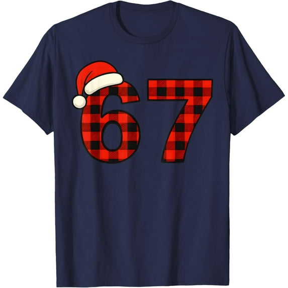 Christmas Funny Six Seven Meme Plaid Santa T-Shirt - Walmart.com