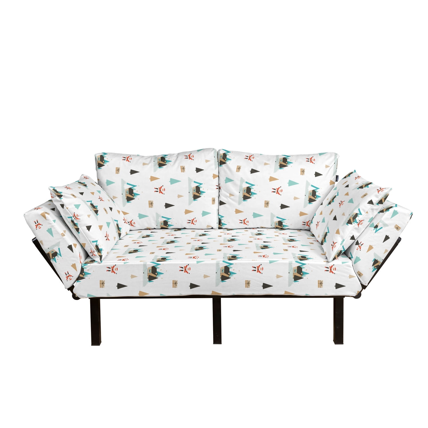 Christmas Futon Couch, Hand Drawn Noel Themed Illustration with Pine ...