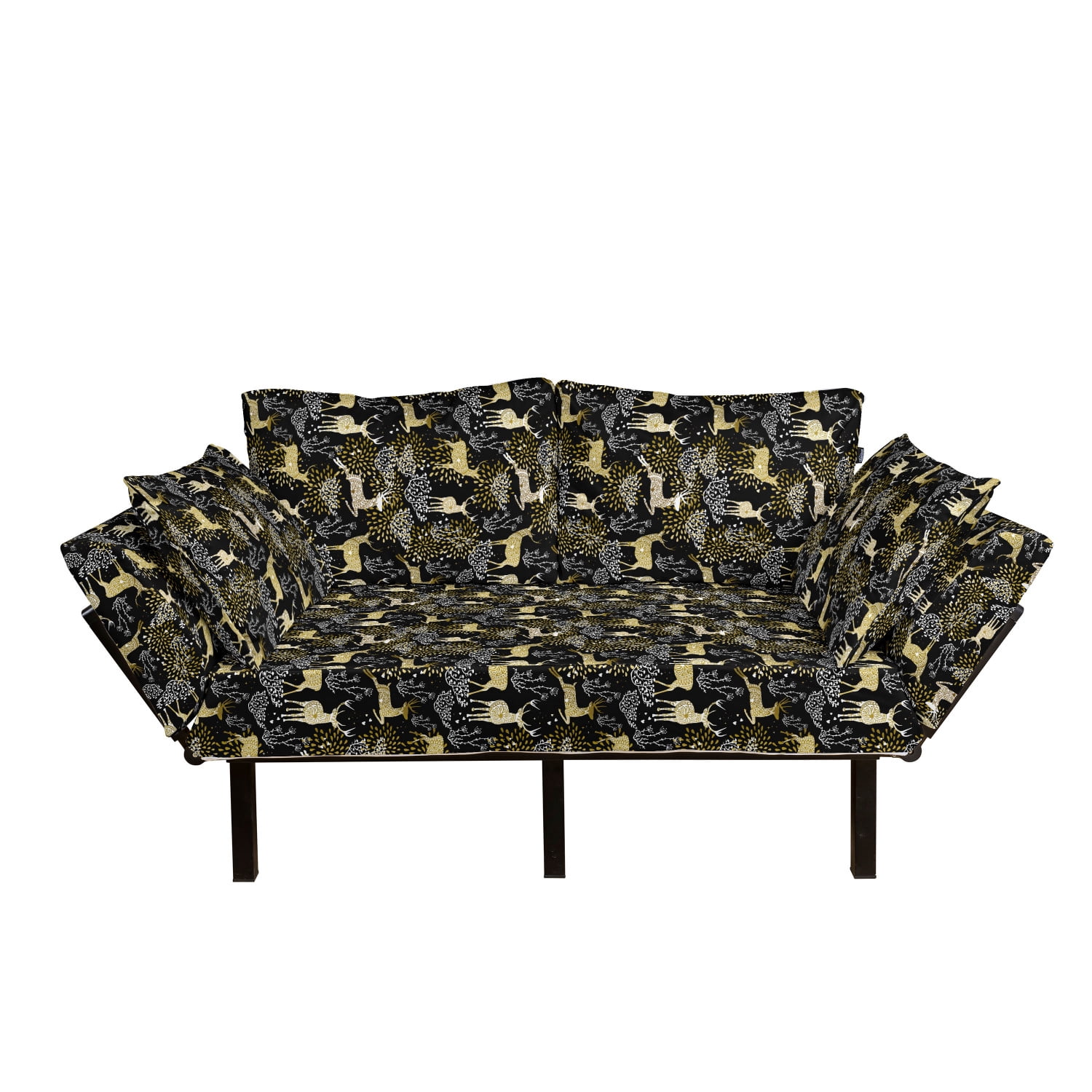 Christmas Futon Couch, Nature Woodland and Deer Silhouettes with ...