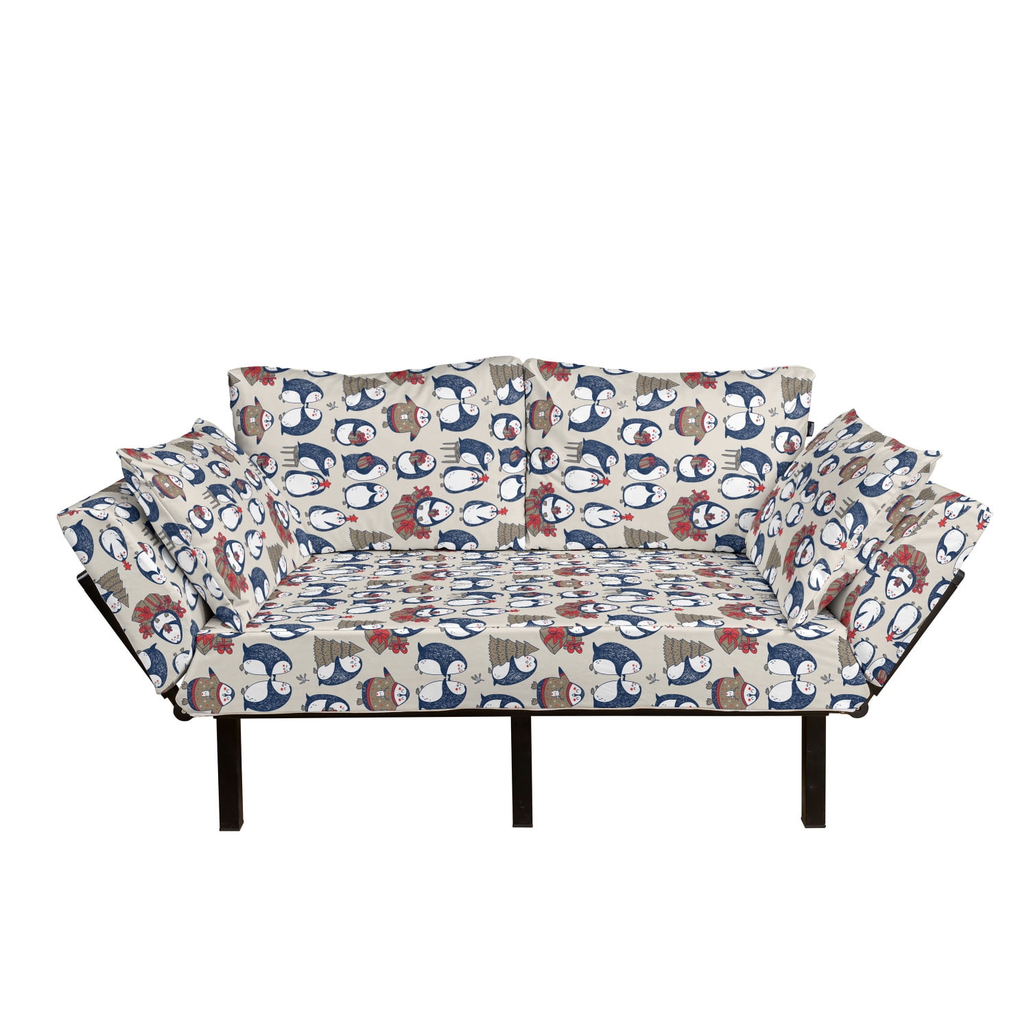 Christmas Futon Couch, Sketchy Hand Drawn Grunge Penguins with Boxes ...