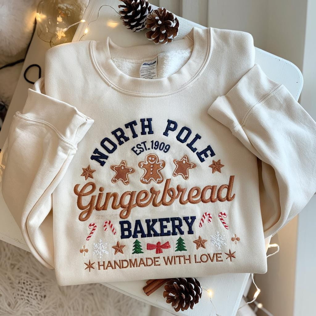 Christmas GINGERBREAD BAKERY Embroidered sweatshirts, holiday sweater ...