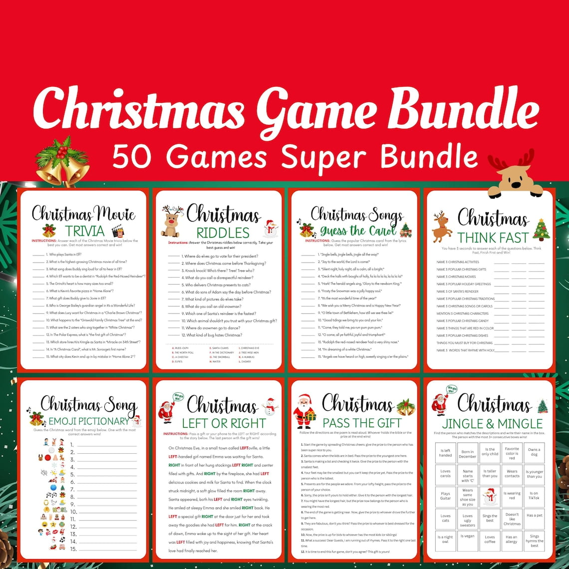 Christmas Games 50-Game Super Bundle, Fun Holiday Trivia, Riddles, and ...