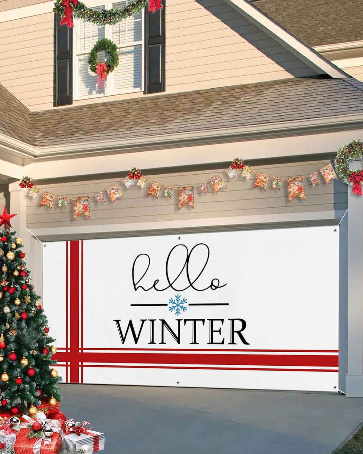 Christmas Garage Door Banner Cover 6 x 13 ft, Christmas Hello Winter ...