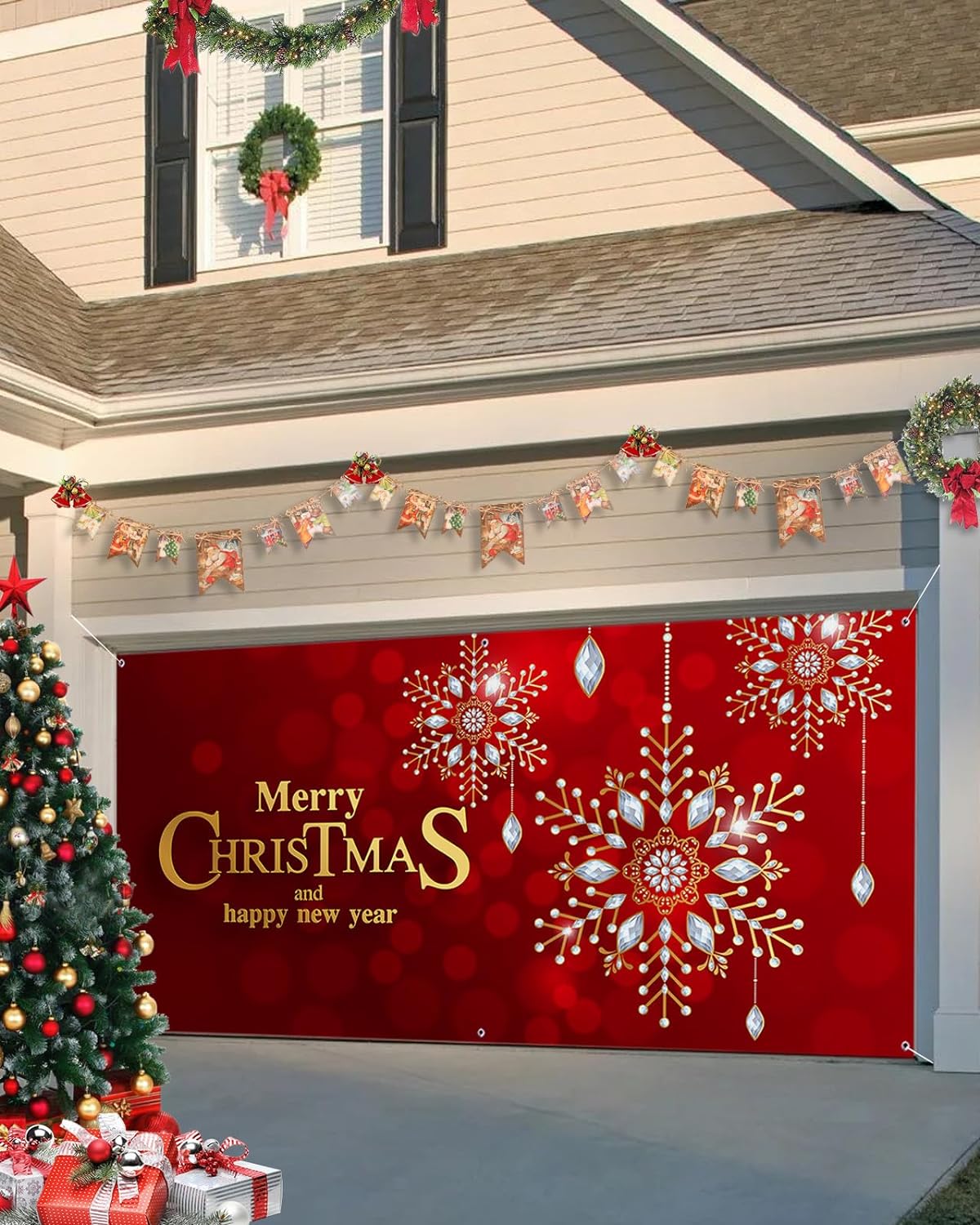 Christmas Garage Door Banner Cover 6 x 13 ft, Merry Christmas Ornate ...