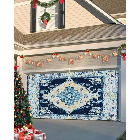 Christmas Garage Door Cover Blue Boho Decorations, Vintage Bohemian ...