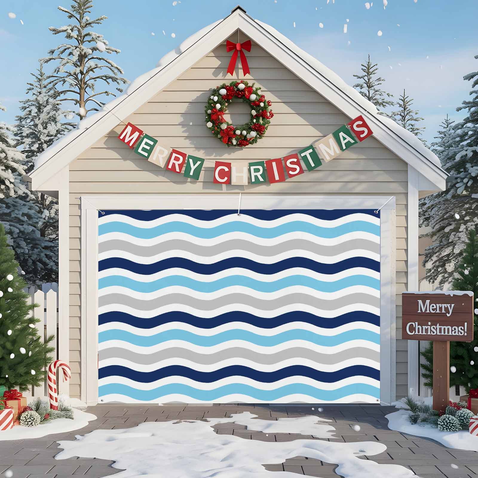Christmas Garage Door Cover Geometric Striped Pattern Decorations, Navy ...