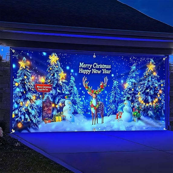 Christmas Garage Door Cover with Luminous Santa Design, Large Outdoor ...