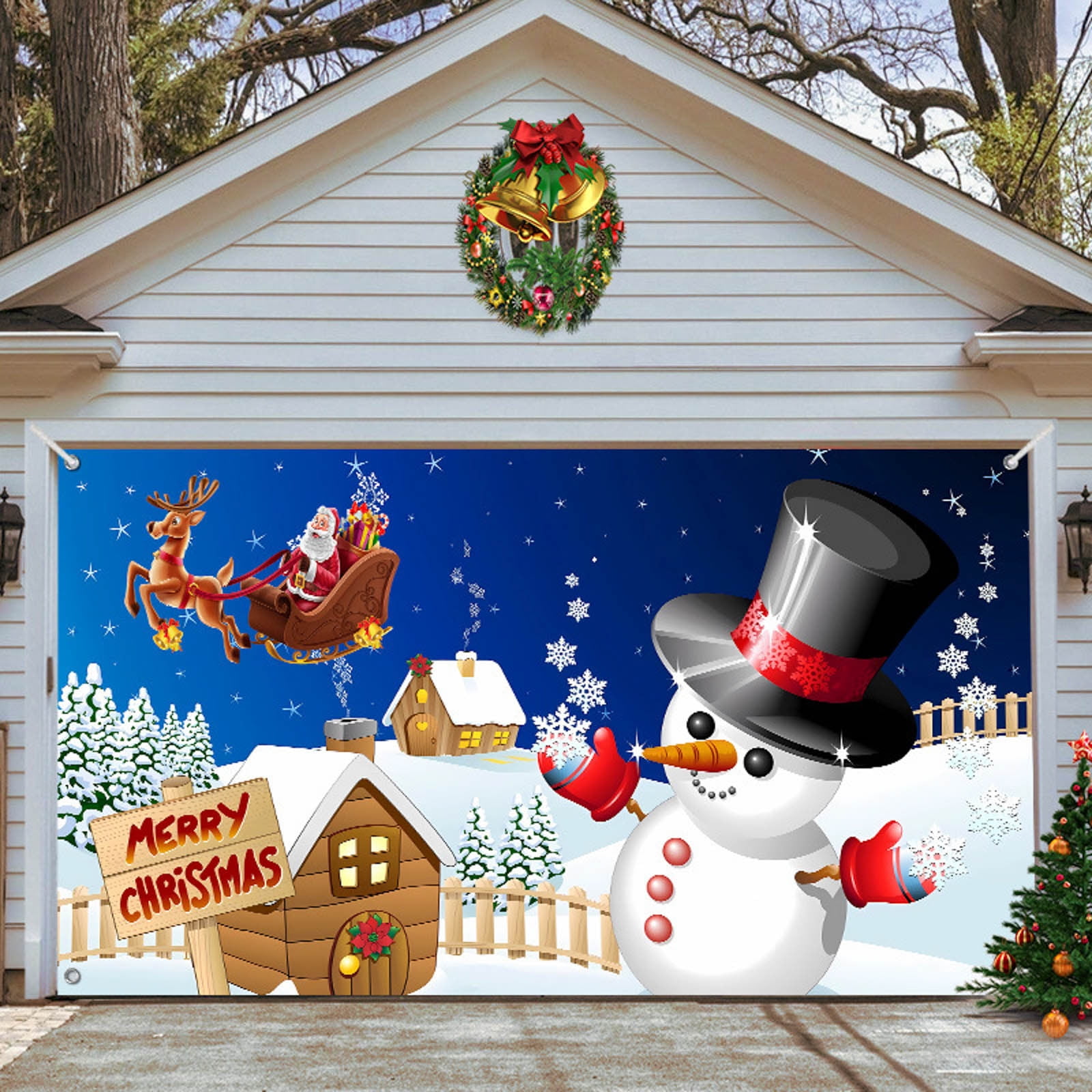 Christmas Garage Door Tapestry Home Background Wall Cloth Multiple ...
