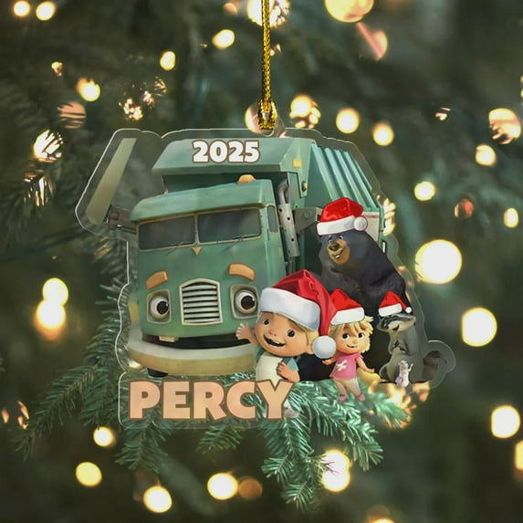 Christmas Garbage Truck 2D Flat Ornament 2025 + Custom Driver Name ...