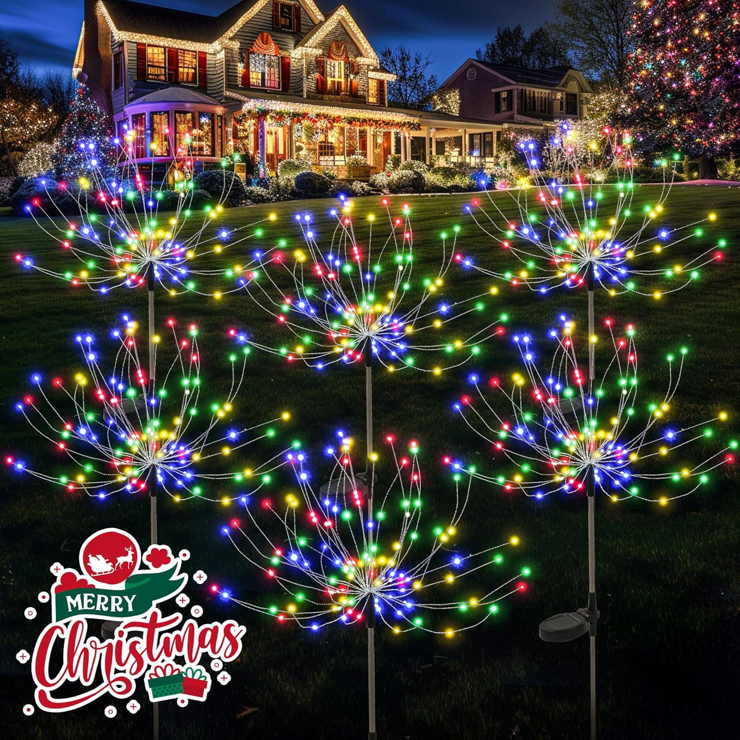 Christmas Garden Decor Solar Outdoor Lights, 120LED Waterproof Colorful ...