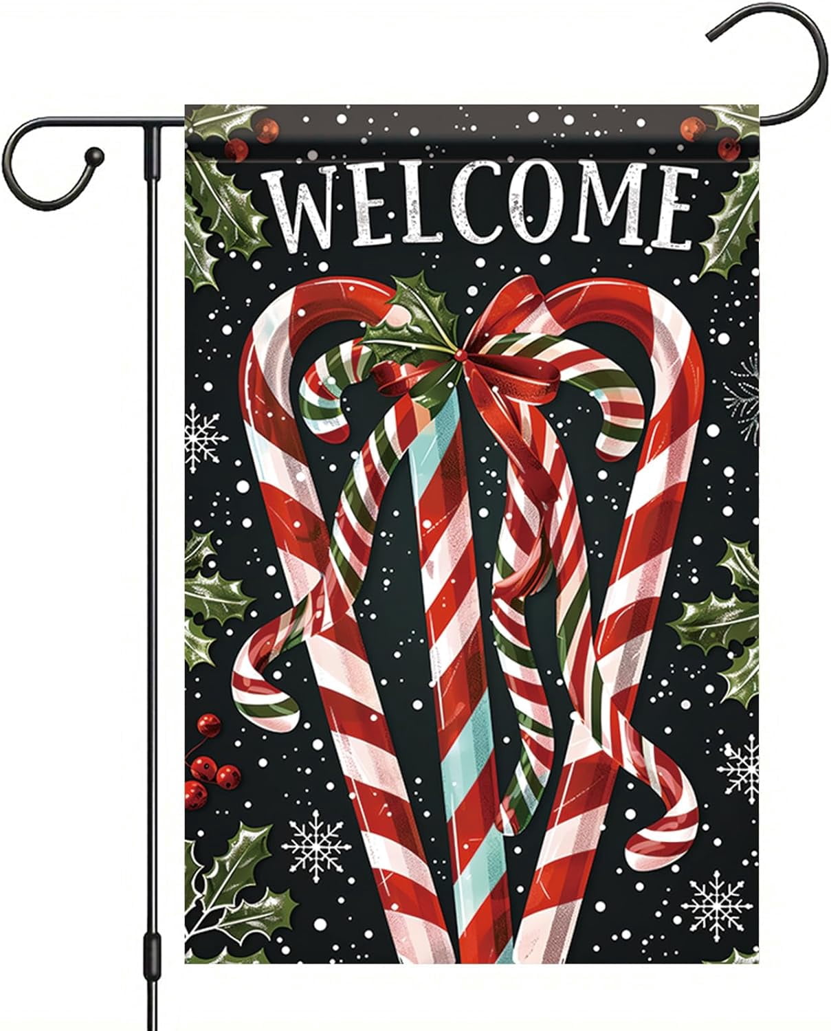 Christmas Garden Flag Candy Cane Flag Welcome Holiday Yard Banner 12x18 ...