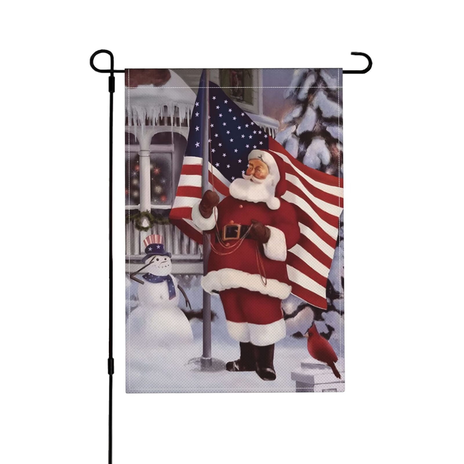 Christmas Garden Flag Santa Claus Cardinal Burlap Rustic Outdoor ...