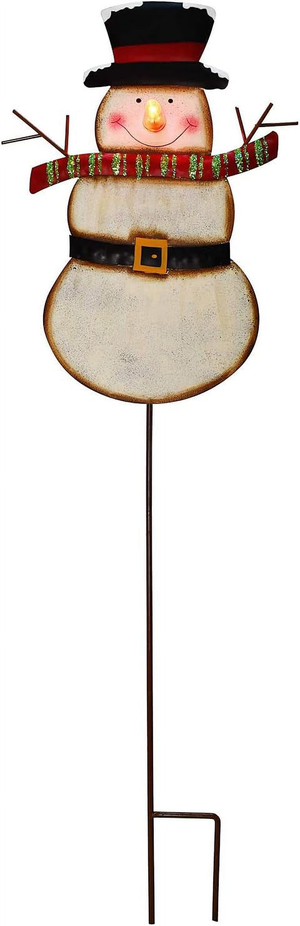 Christmas Garden Stake Snowman Blinking Nose Snowman Yard Stake Rustic ...