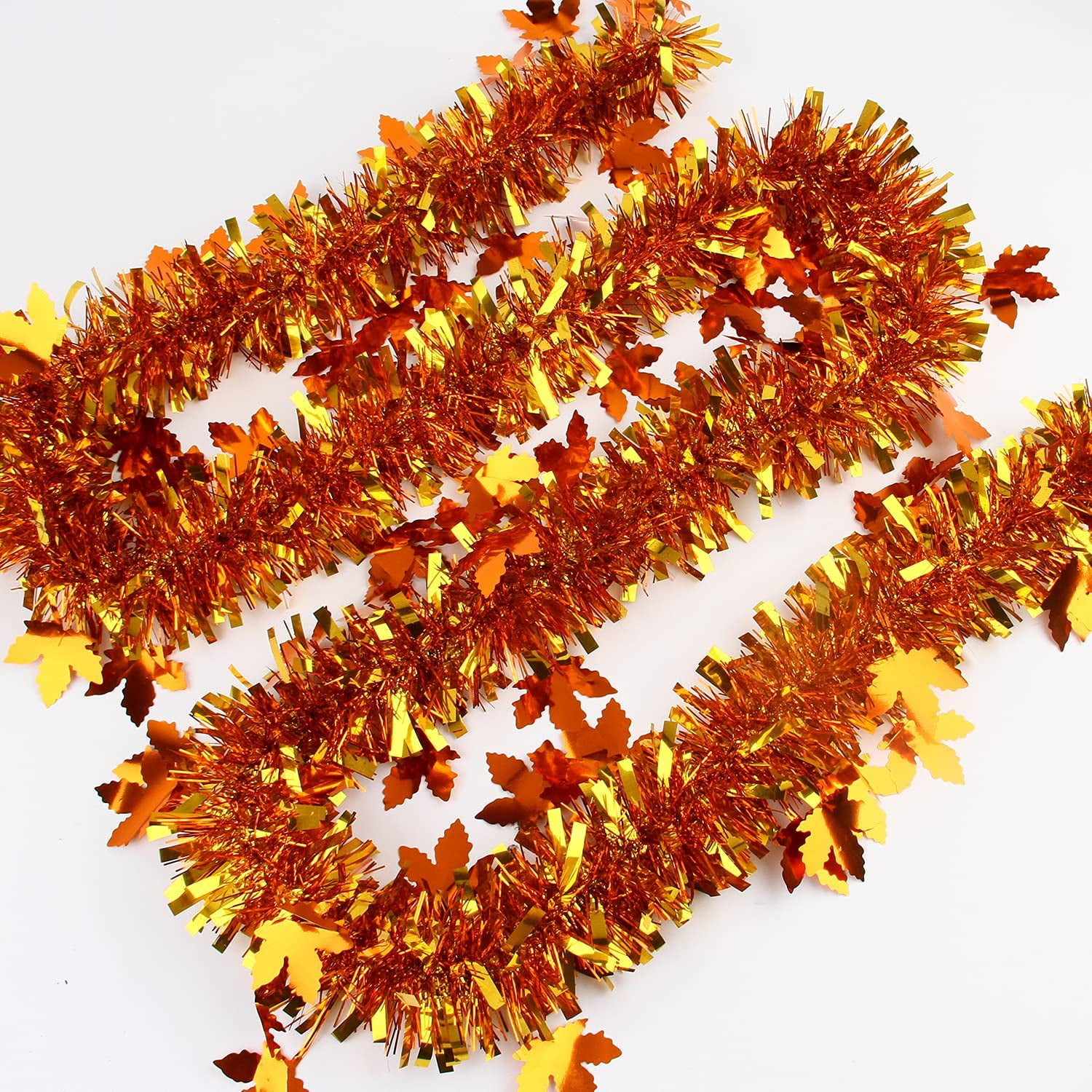 Husfou 32ft Thanksgiving Maple Leaf Tinsel Garland, Metallic Twist ...