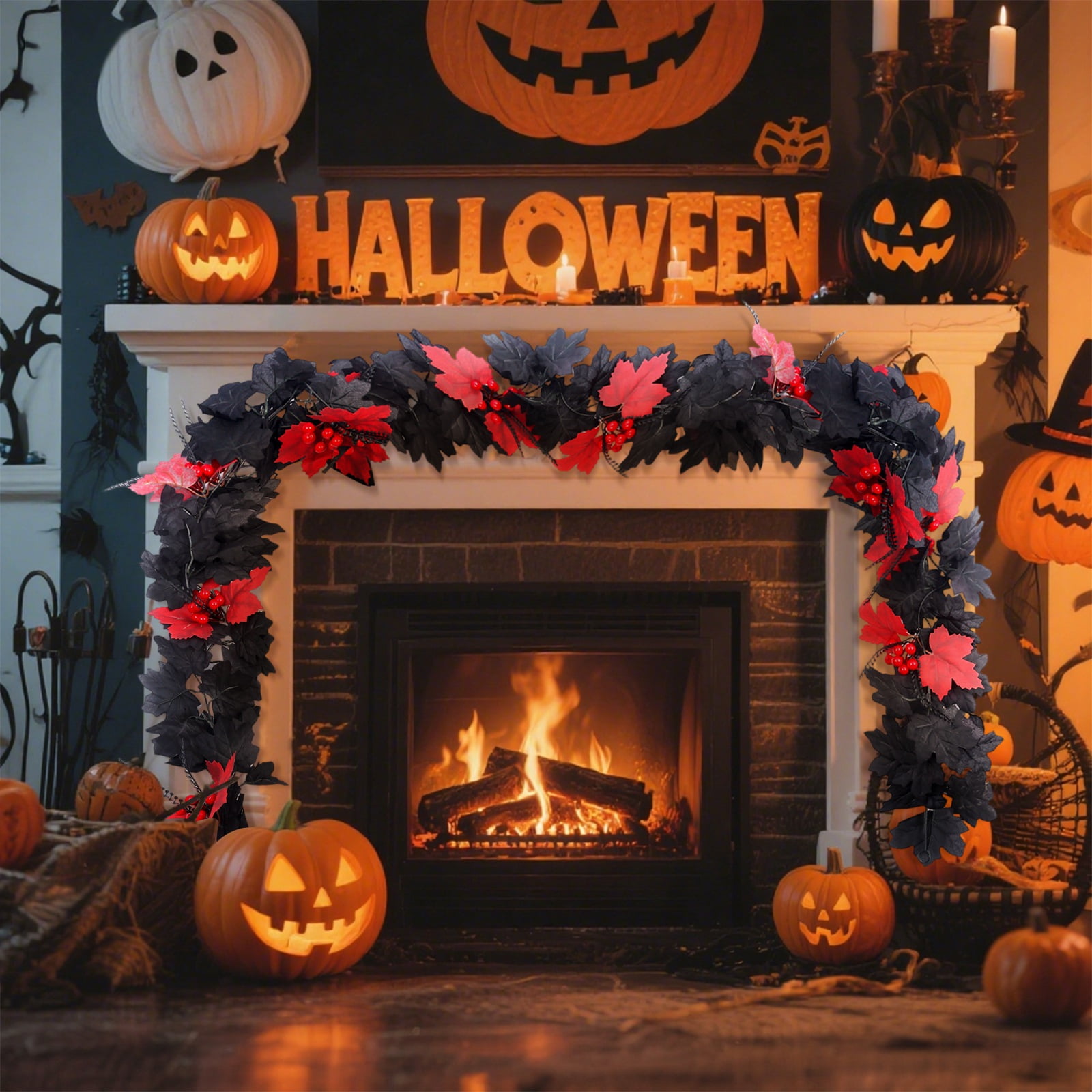 Christmas Garland 68.9" Hanging Decorations, Artificial Maple Leaves ...