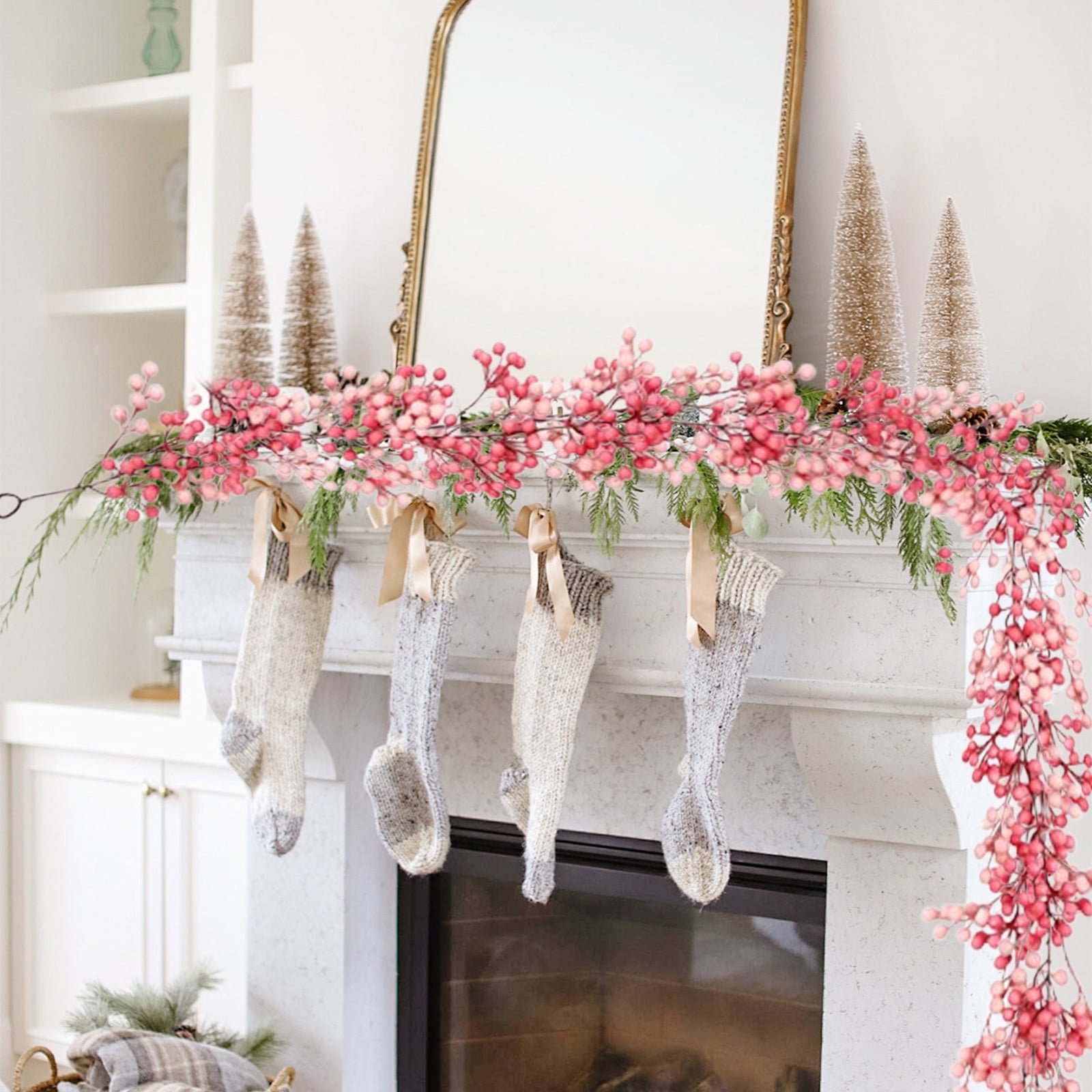 Christmas Garland,Artificial Rattan Christmas Garland with Red Berries ...