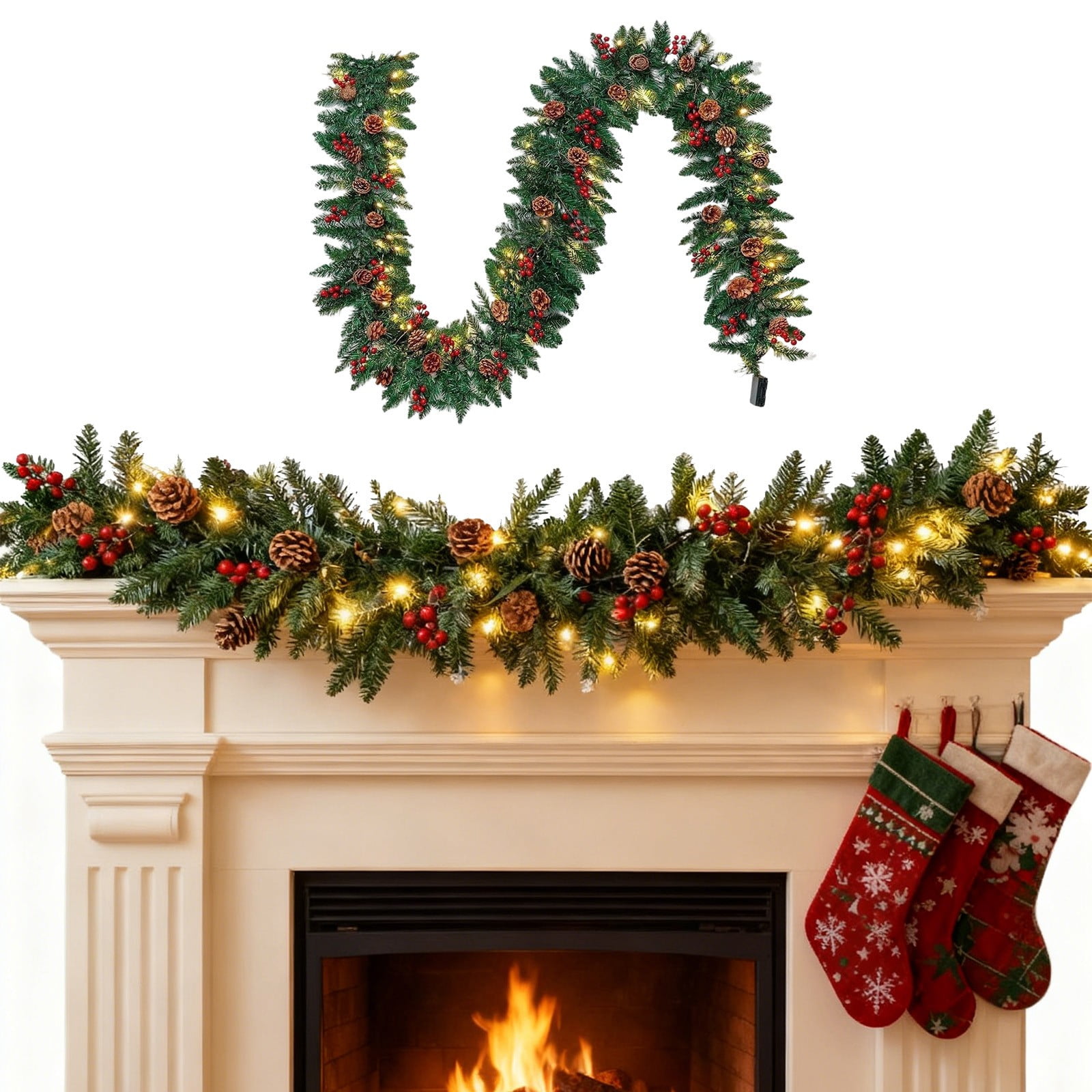 Christmas Garland Battery Operated Garland with 50 Led Lights Fir Tips ...